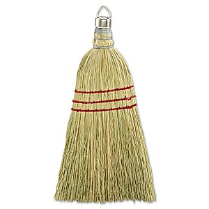 Unisan 951WC Corn Fiber Metal Cap Whisk Broom with Ring and Wood Handle, 6" Head Width, 10" Overall Length, Natural (Case of 12)