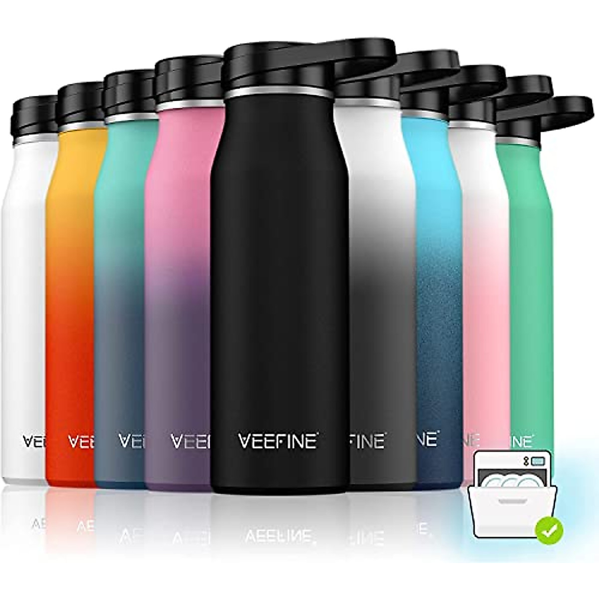 VeeFine Insulated Water Bottle Dishwasher Safe Metal Water Bottle BPA-Free Stainless Steel Water Bottles 20/32/40oz Reusable Thermos for Hiking Camping and School