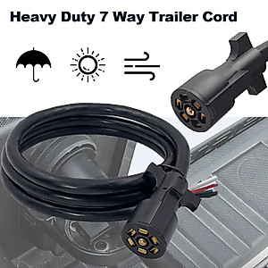 CXTM 7 Way Trailer Cord, Heavy Duty 7 Way Trailer Plug Inline Cord Wire Harness Cable Double Prongs Connector 7 pin Trailer Wiring Harness 8 Feet for Camper Blade Molded RV Cable Wire(8ft)