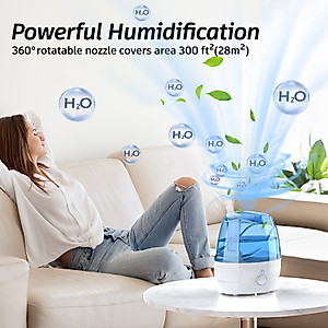 2200ml Humidifiers for Bedroom, Cool Mist Humidifier for Home Nightlight, Adjustable 360°Rotation Nozzle, 30Hrs Run-Time 28dB, BPA-Free Auto-Shut Off Humidifier for Large Room, Easy to Clean (White)