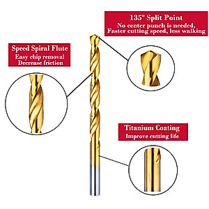 SATTDMAIC 13Pcs Drill Bit Set, HSS Metal Drill Bits with Titanium Finish, 1/16”-1/4” for Wood, Plastic, Aluminum Alloy, Metal, with Metal Drill Index (Drill bit Set)