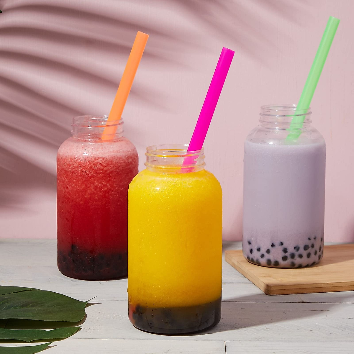 100-Pieces of Plastic Disposable Jumbo Straws Individually Wrapped 10 Inches Long for Boba, Fruit Smoothies, Milkshakes, Bubble Tea (4 Colors, 0.5 Inch Diameter)