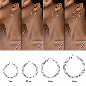 SWEETV Sterling Silver Earrings Chunky Hoop Earrings for Women 30MM Medium Huggie Earrings Silver Hoops