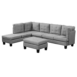 Casa Andrea Milano Modern Sectional Sofa L Shaped Couch with Reversible Chaise & Ottoman, Large Living Room Furniture, Grey