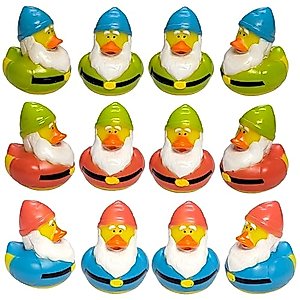 Cool Winter Holiday Christmas Rubber Ducks (2") Standard Size. (12 Pack) Cute Duck Bath Tub Pool Toys. (Gnome Rubber Ducks)