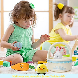 ZRUKXH 6 Pcs Easter Basket -My First Easter Basket Stuffed Plush Playset Baby's First Easter Basket Stuffed Cartoon Bunny Easter Egg Plush Basket for Kids