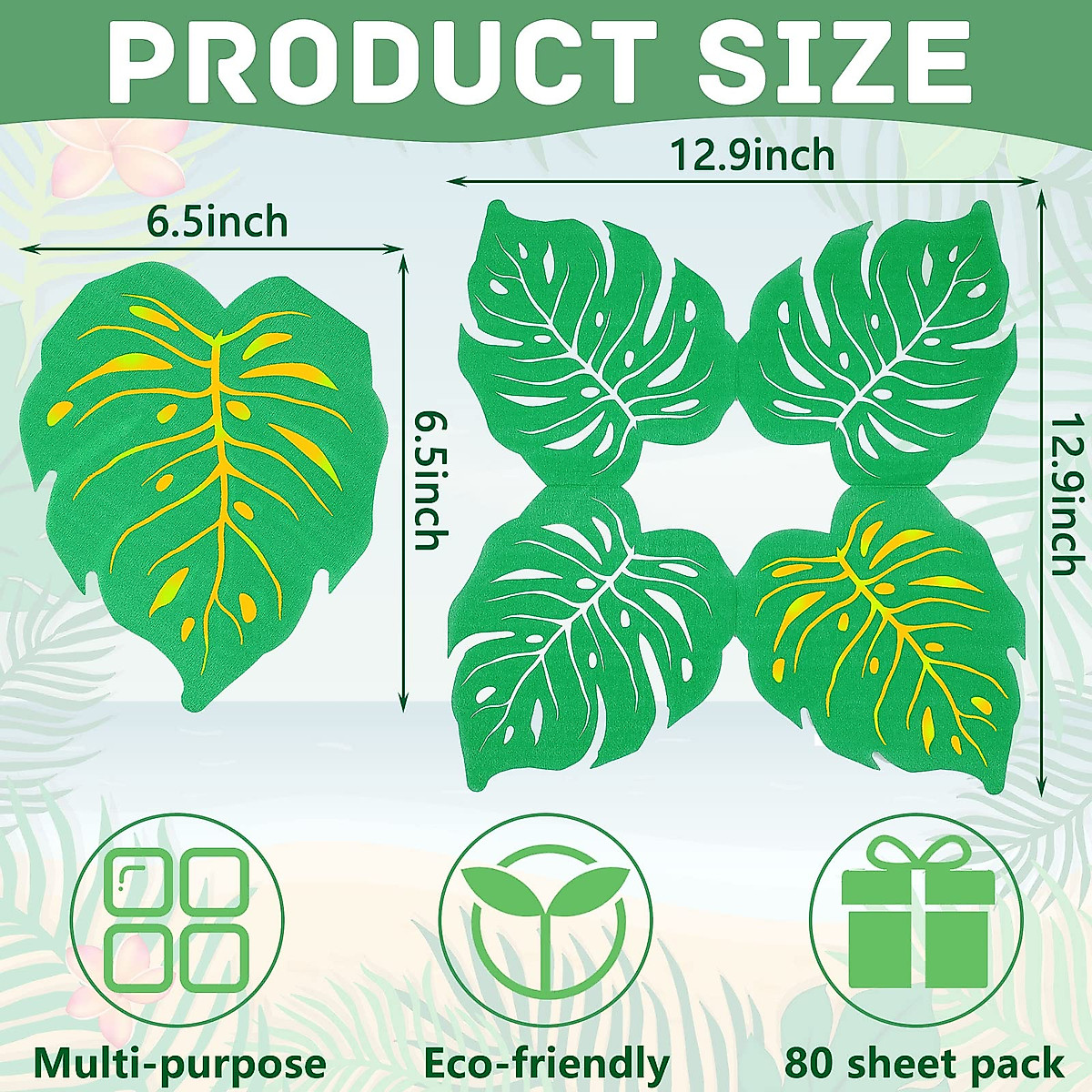 Teling 80 Packs Rainforest Leaf Napkins Bulk Palm Green Disposable Napkins Hibiscus Flower Tropical Jungle Party Napkins Gold Grad Napkins for Summer Hawaiian Luau Safari Baby Shower Birthday Party
