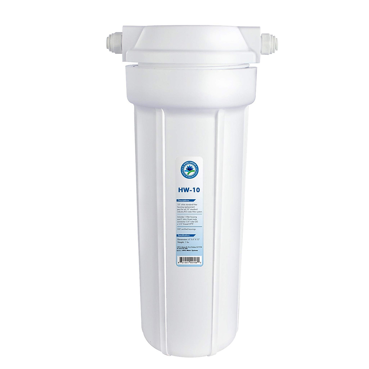 APEC Water Systems HW-10-A 10" White Standard Filter Housing with 1/4" John Guest Fittings