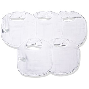 Green Sprouts Muslin Bibs Made from Organic Cotton| 4 Absorbent Layers Protect from sniffles, Drips, & drools | 100% Organic Cotton Muslin, Adjustable snap Closure, Machine Washable,5 Count