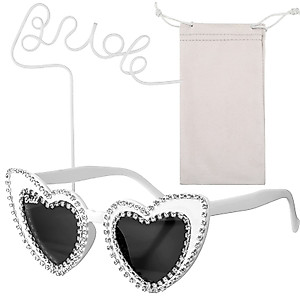 Umigy 3 Pcs Bachelorette Party Bride to Be Straw White Heart Bride Sunglasses with Grey Pouch Bridal Shower Bride to Be Gift for Women Bachelorette Party