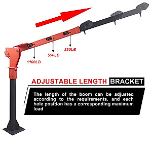 1100lb Folding Truck-Mounted Bed Crane Hoist Lift Pickup Electric Winch 2500 lb 12V, Painted Steel Pickup Truck Jib Cranes 360 Swivel (2500 Davit Crane)