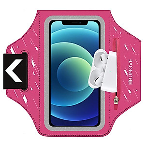 BUMOVE Armband for iPhone 15/14/13/12/11,iPhone 15 Pro/14 Pro/13 Pro/12 Pro/11 Pro with AirPods Holder Gym Running Workouts Arm Band Case (Pink)