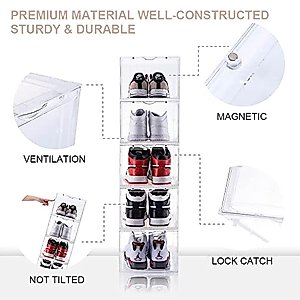 6 Pack Wanhux Shoe Box Organizer，Stackable Plastic Shoe Box With Clear Door，Transparent Shoe Box Storage，As Shoe Storage Box And Clear Shoe Box,For Display Sneakers,Easy Assembly,Fit Up To Us Size 12(13.6”x 10.6”x 6.7”)