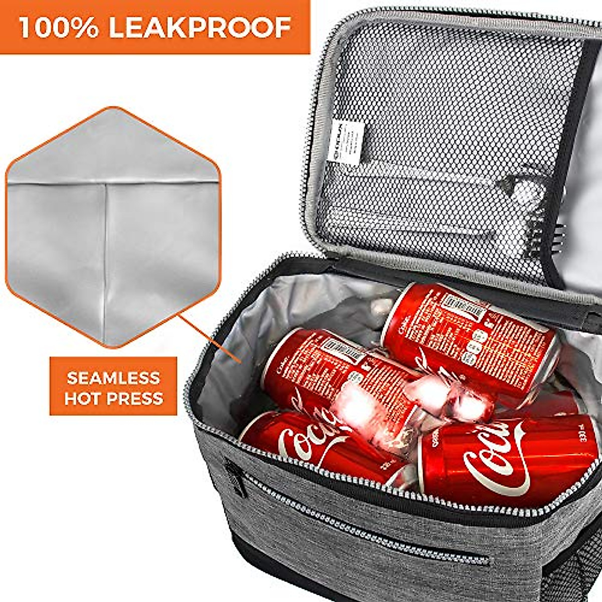 opux Insulated Lunch Box Men Women, Lunch Bag for Work School, Leakproof Soft Cooler Tote Adult, Large Lunch Pail Kids Boys Girls, Picnic Beach Food Bag with Shoulder Strap, Heather Grey