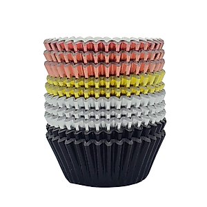 Mombake Standard Metallic Foil Paper Cupcake Liners in Rose Gold, Gold, Silver and Black, 200-Count