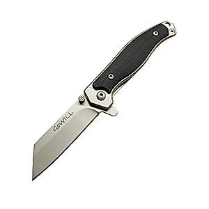 GOWILL Small Pocket Folding Knife for Kids, Men Cleaver Blade G10 Scale with Clip (Black)