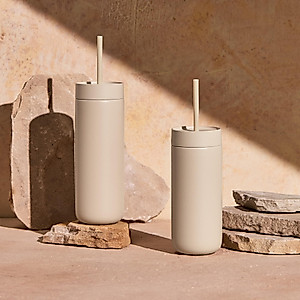 Fellow 16 oz Carter Cold Travel Mug for Water, Iced Tea, Coffee, Smoothies, Iced Coffee & more - Stainless Steel Vacuum-Insulated Iced Coffee tumbler with Spill Resistant lid and straw - Sand Dune