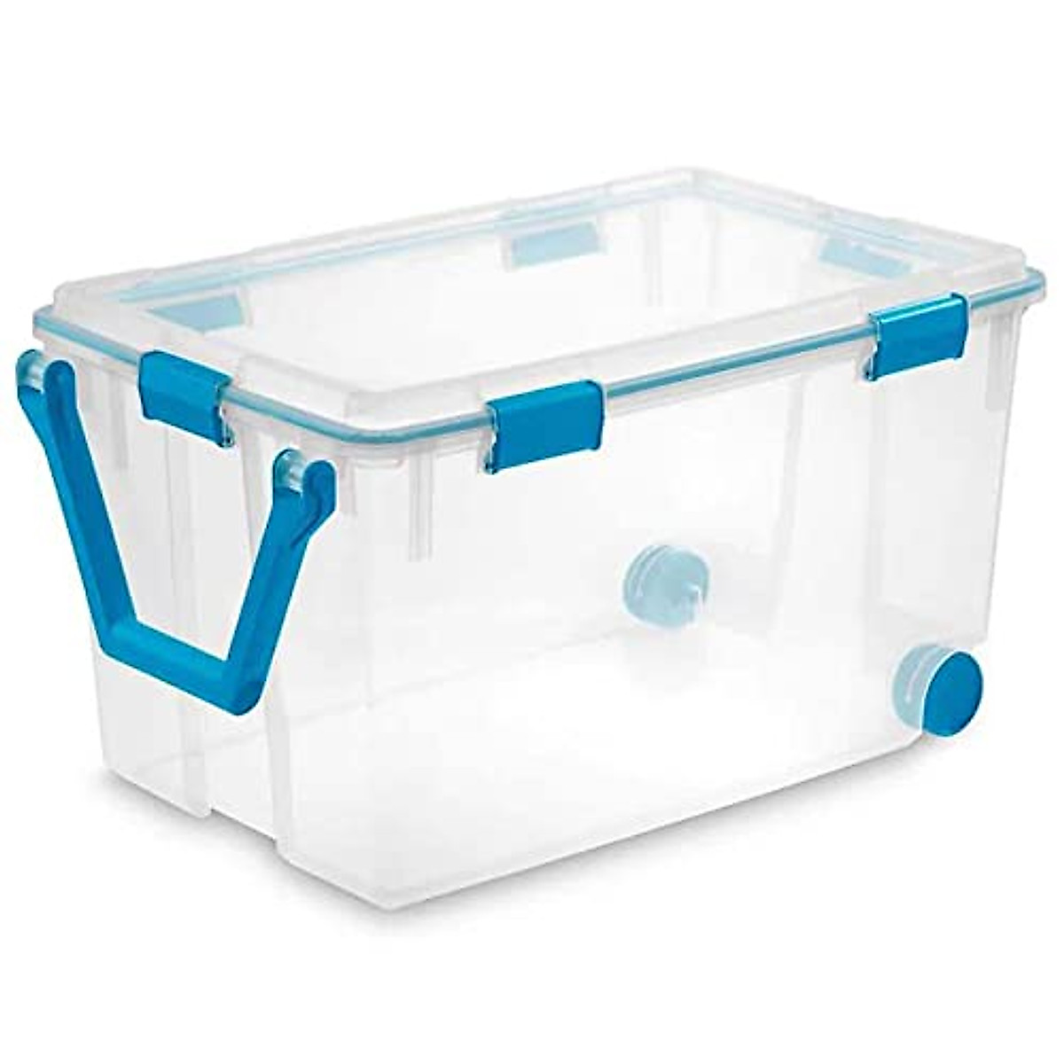 Sterilite 120 Quart Clear Plastic Wheeled Storage Container Box Bin with Air Tight Gasket Seal Latching Lid Long Term Organizing Solution, (6 Pack)