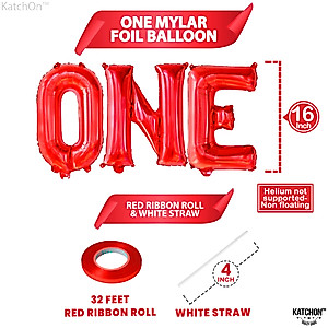 KatchOn, Big Red Metallic Balloons - Pack of 6 | Red Foil Balloons, One Birthday Balloon | Red One Balloon for Berry First Birthday Decorations and Red Birthday Decorations