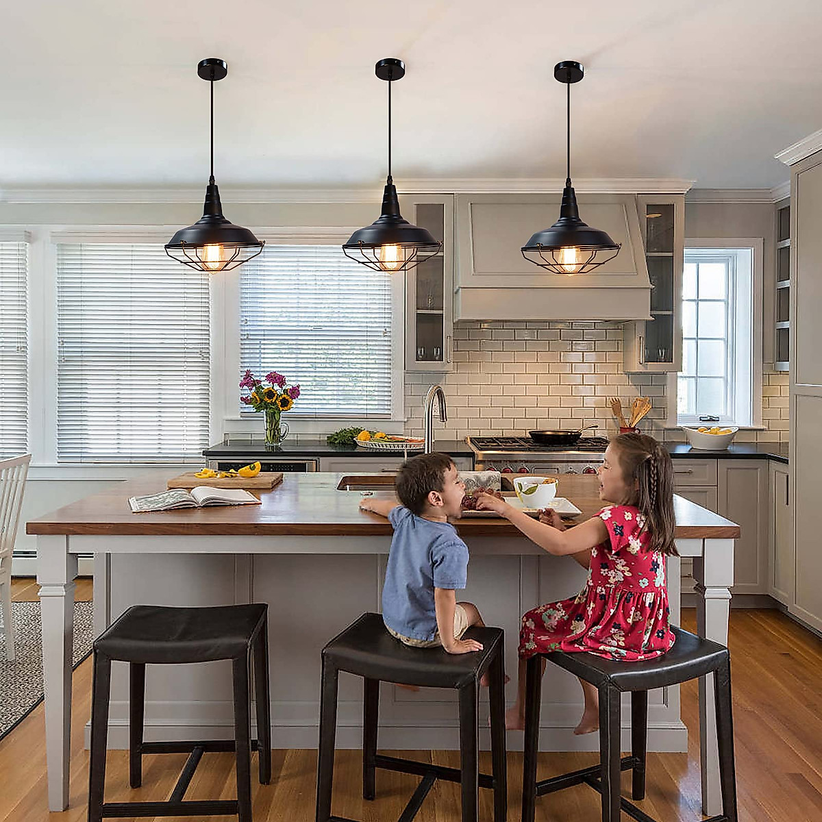 SESIMENT Farmhouse Pendant Light, Black Pendant Light, Industrial Pendant Light, Kitchen Pendant Light, Pendant Lights Kitchen Island,Island Pendant Lights for Kitchen,Bedroom, Living Room