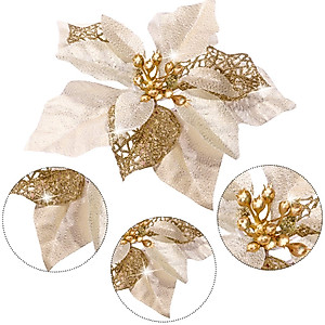 36 Pieces Christmas Glitter Poinsettia Faux Flowers Christmas Flowers Decorations Wedding Xmas Tree New Year Ornaments(Gold)