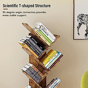 PRIJESSE 9 Shelf Tree Bookshelf, Retro Wood Bookcase, Free-Standing Storage Shelves Books Holder Organizer for Living Room, Bedroom, Kid's Room, Home Office