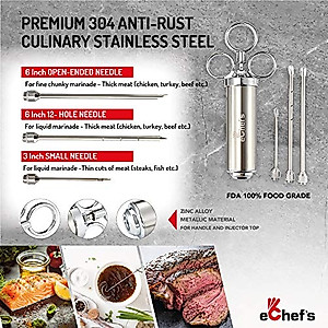 Premium Meat Injector Kit - Syringe | 3 Marinade Injector Needles | 2 Meat Claws | Cleaning Brushes - Quality 304 Food Grade Stainless Steel - Carry Case - Magnetic Meat Smoking Guide
