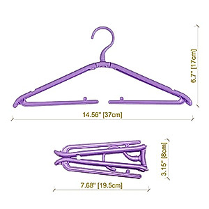 Fineget Travel Hangers with Clips Foldable Plastic Clothes Coat Shoes Socks Shorts Skirt Shirt Hangers Non Slip Heavy Duty Hangers Purple 4 PCS + 8 Clips