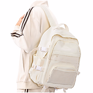 VGOCO Backpack for Women Mens, Casual Travel Daypack,Waterproof Rucksack with laptop compartment Small Lightweight Work Bag for Women Men White