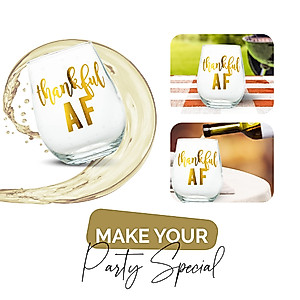 Thanksgiving Thankful AF Stemless Wine Glass, 22oz Friendsgiving Wine Glasses, Thanksgiving Wine Glass - Perfect Friendsgiving Gift, Turkey Wine Glass, Fall Wine Glass (Thankful AF)