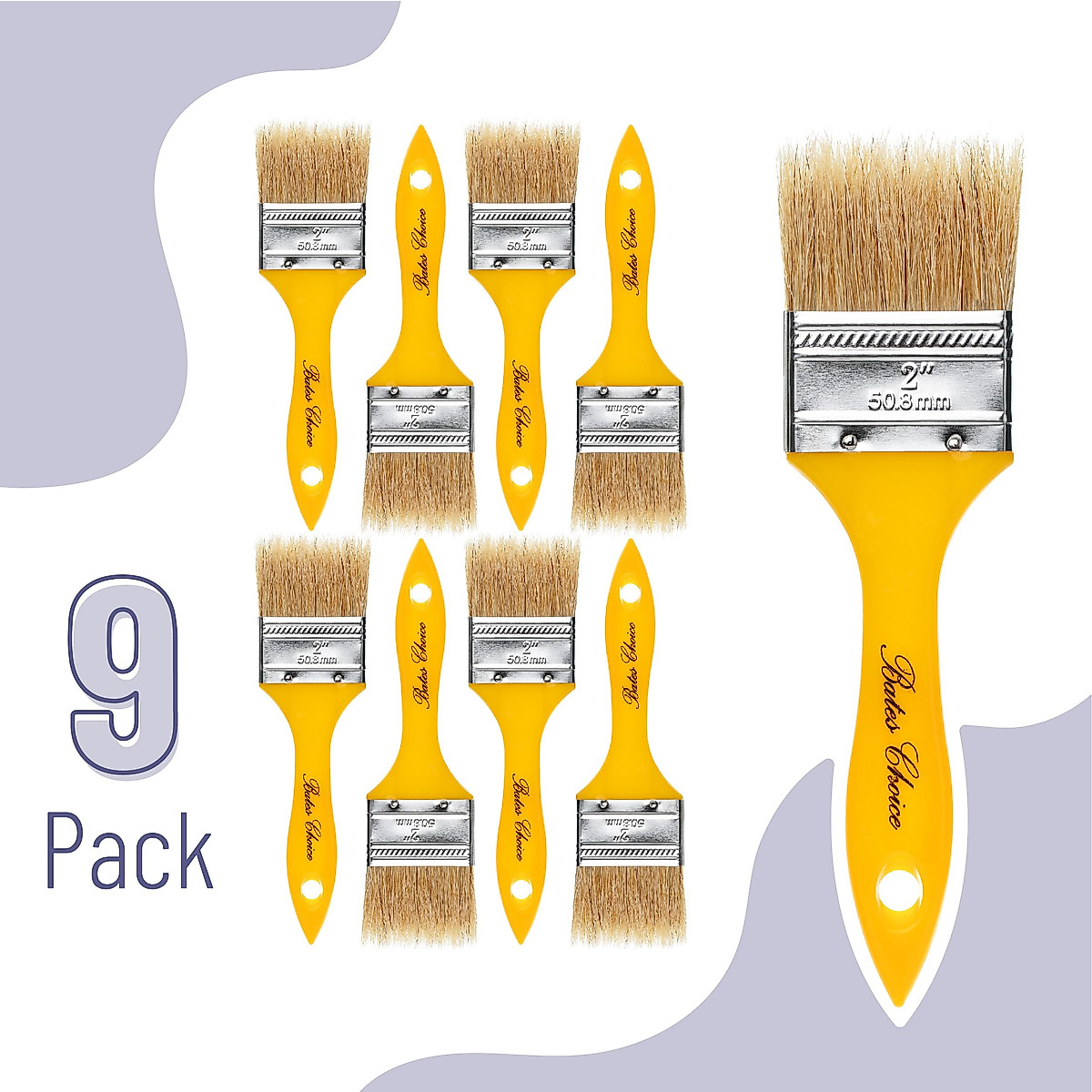 Bates- Chip Paint Brushes, 2 Inch, 9 Pack, Plastic Handle Chip Brush, Brushes for Painting, Stain Brushes for Wood, Natural Bristle Paint Brush, 2 Inch Paint Brush, Chip Paint Brushes for Paint