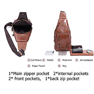 COSZEA Genuine Leather Crossbody Chest Bag Casual Shoulder Sling Bag Travel Hiking Backpacks (Brown)