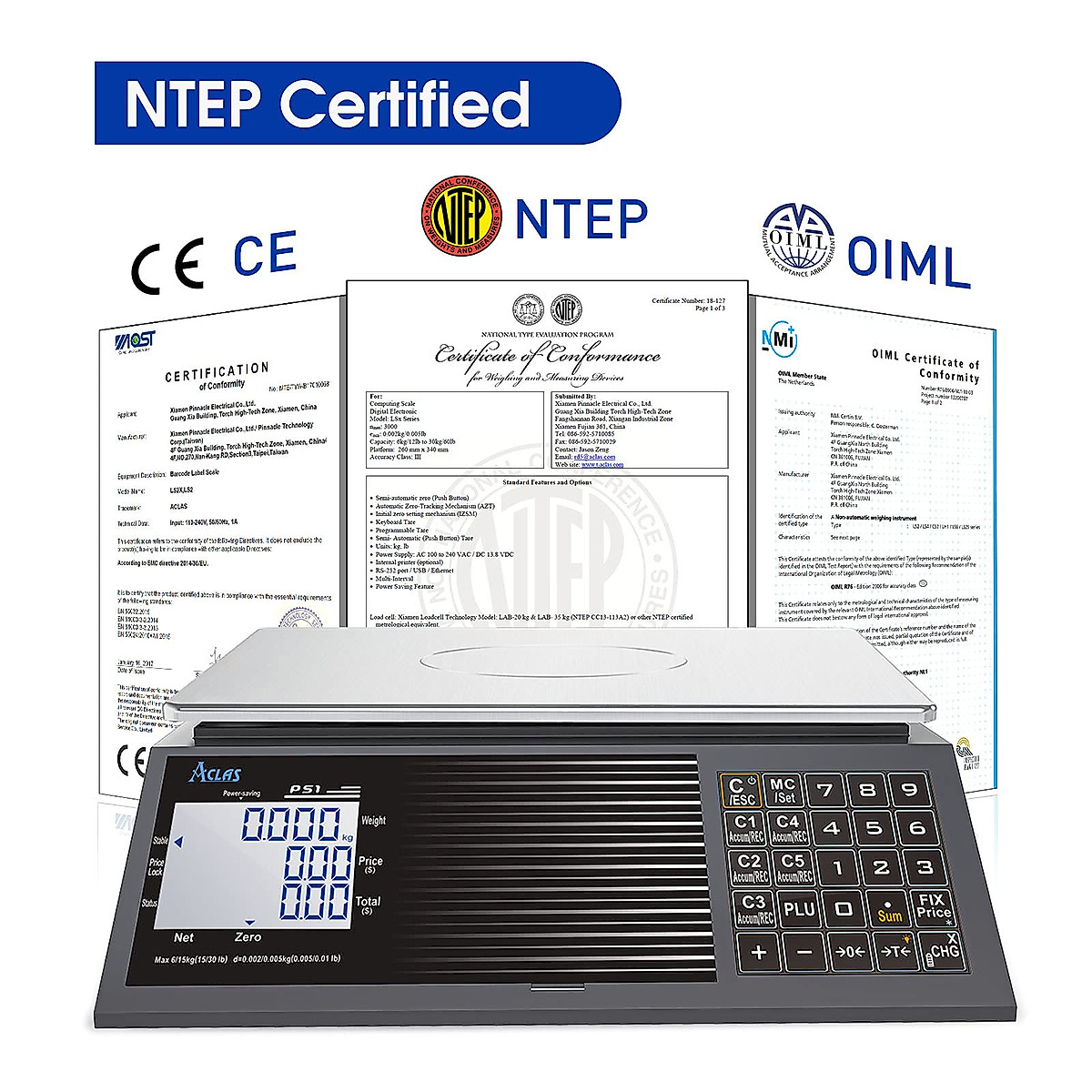 ACLAS Digital Price Computing Scale NTEP Certified Legal for Trade 60lbs 0.02lb Commercial Retail Scales w/LCD Dual Screen Displays for Food, Meat, Deli, Fruit Market Dry Cell Battery Powered
