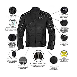 HWK Spyder Motorcycle Jacket for Men with Weather Resistant Cordura Textile Fabric for Enduro Motocross Jacket LARGE/BLACK