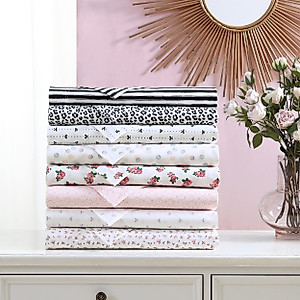 Betsey Johnson- Twin Sheet Set, Cotton Percale Bedding Set, Crisp & Cool, Lightweight & Breathable (Baby Buds Pink, Twin)