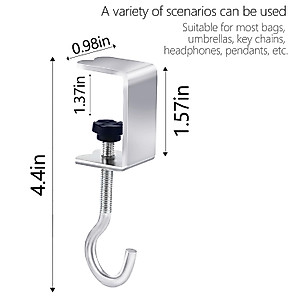 ZLSPTK 4Pcs Desk Hook for Hanging Bag Backpack Under Desk Clamp J Hooks Heavy Duty Metal Purse Hook for Table Adjustable Headphone Holder Desk for Table Desk Closet Door Cabinets