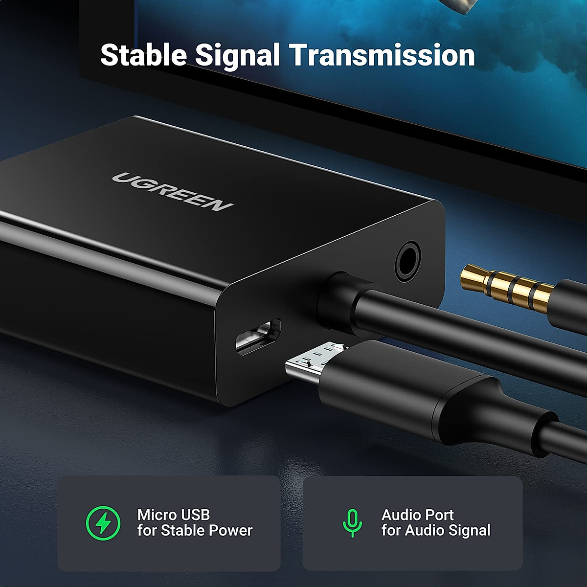 UGREEN HDMI to VGA, HDMI to VGA Adapter Connector(Female to Male) with 3.5mm Audio Jack Compatible with Monitor, PC, Xbox, TV Stick, Raspberry Pi, Nintendo Switch, Roku, Computer, Laptop