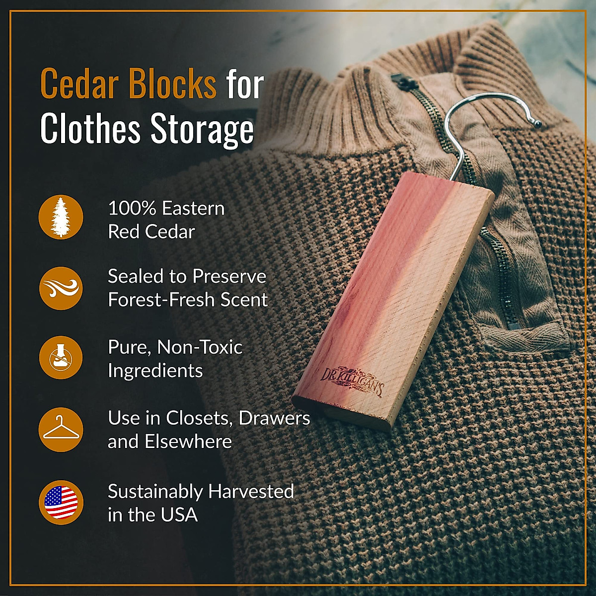 Dr. Killigan's Cedar Planks - Cedar Blocks for Clothes Storage, Alternative to Moth Balls for Closet, Good Cedar Closet Freshener, Best Moth Repellent for Clothes, Harvested in USA (10-Pack)