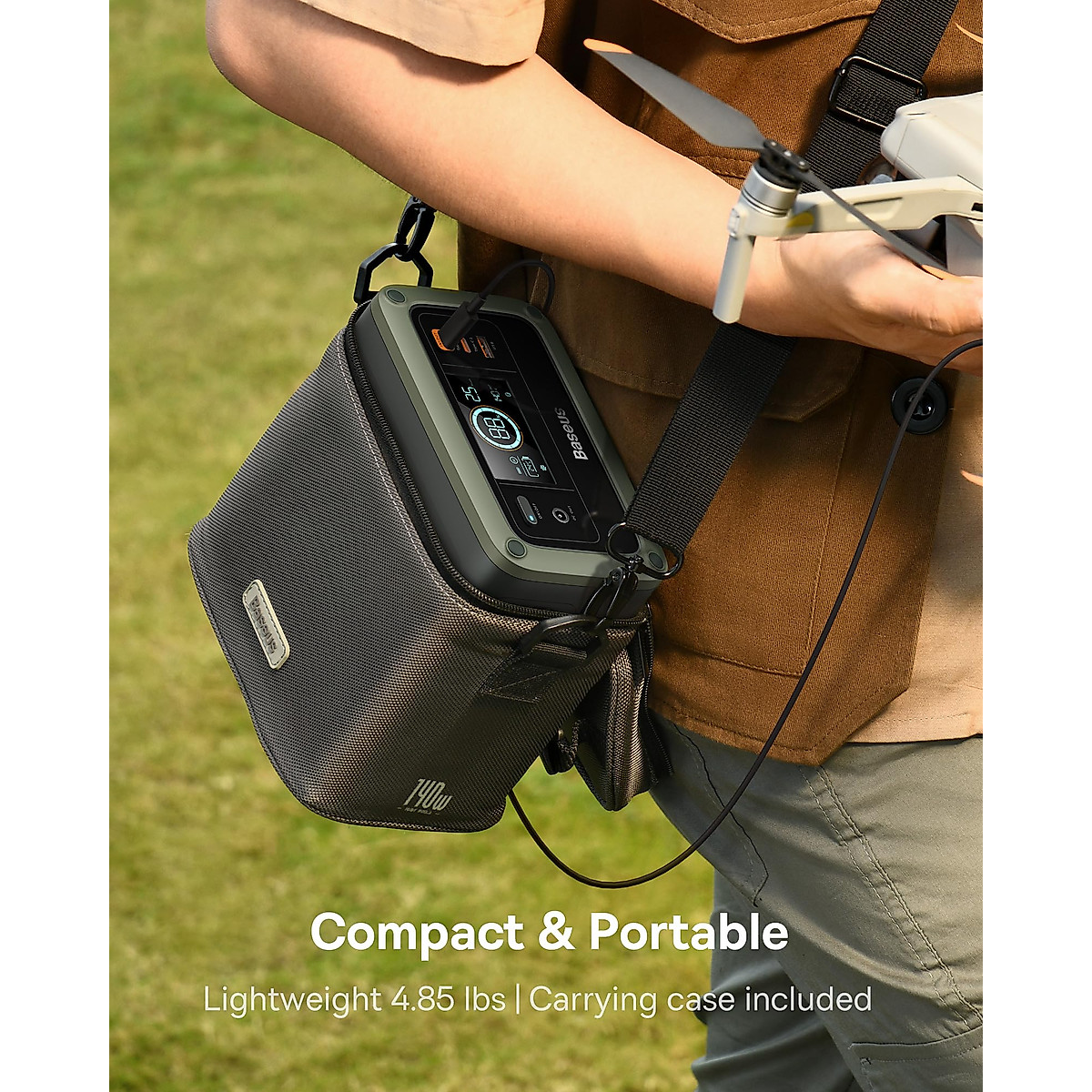 Baseus Laptop Power Bank 140W - 48,000mAh 6-Port Portable Power Station with 2 AC Outlets, Smart Digital Display, LED Light, LiFePO4 Backup Battery Pack for MacBook, Dell, Travel, Outdoor Camping