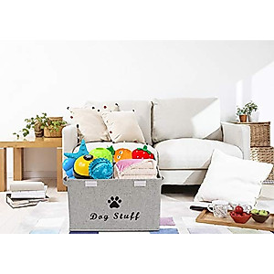 Xbopetda Linen Fabric Box with lid and Handles Foldable Dog Storage Cubes Box,Great for Dog Apparel & Accessories-Striped Gray