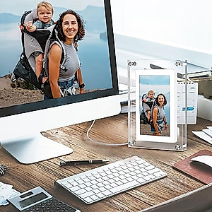 PiPivision 7-inch Digital Picture Frame, Acrylic Video Photo Frame with Auto Rotate Playback, 1GB Internal Memory and 1500mAh Battery, Supports 1024 * 600 Resolution, Ideal Desktop Decorations