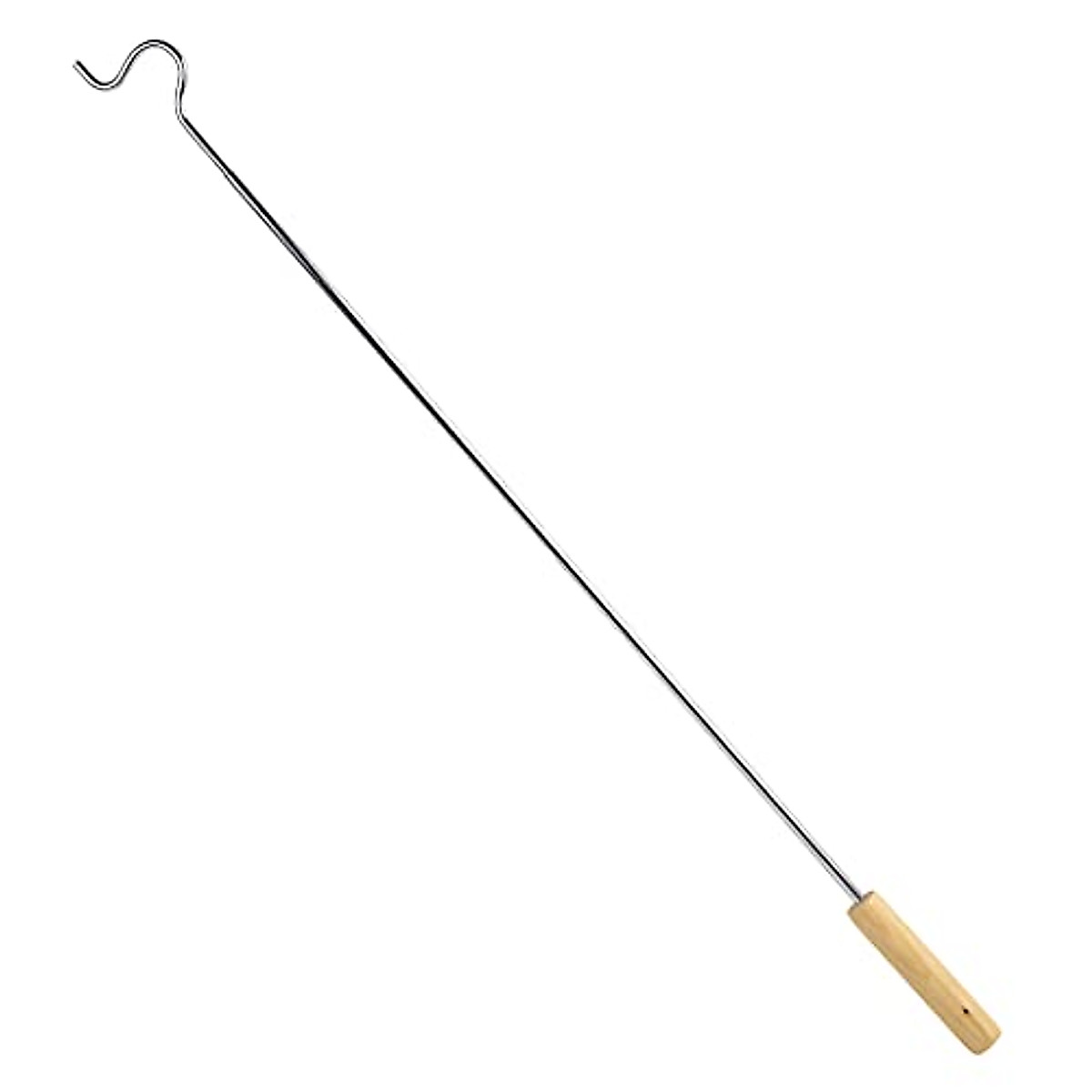 Closet Reacher Pole with Hook and Wooden Handle, Heavy Duty - Adjustable 2.75 – 5 Feet, Chrome Plated Steel Clothing Hanger Shepherds Hook to Easily Reach Clothes etc. - Perfect for College Dorm