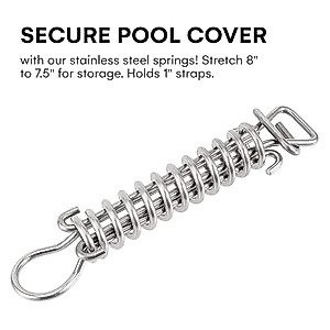 Wood Grip Swimming Pool Stainless Steel Spring Covers with Stopper D Ring and Protective Vinyl Spring Cover - for Winter Safety Pool Covers - Pool Cover Springs for Inground Pools (Pack of 5)