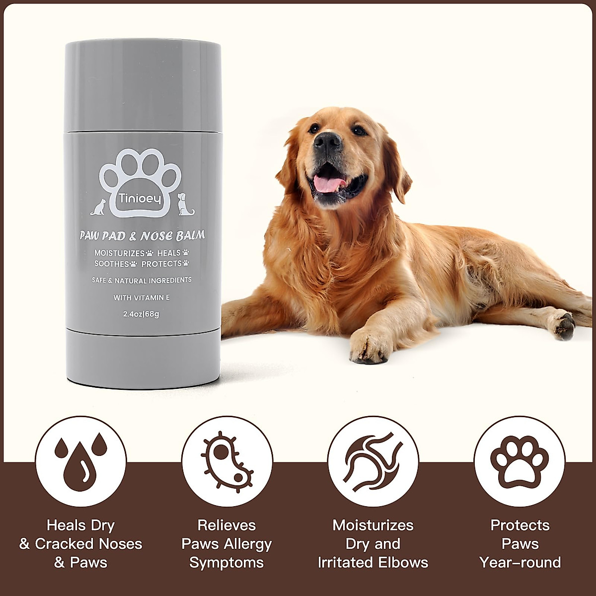 Tinioey Cat Dog Paw Pad Balm Stick (2.4 oz) | Natural Lick Safe Dog Paw Blam Protector, Soother & Moisturizer for Cracked Dry & Damaged Paws, Nose & Elbows | Snout Soother for Dogs