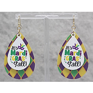 Mardi Gras Jewelry Fleur De Lis Earrings Carnival Cosplay Party Louisiana New Orleans Festival (White), One Size(1.25''*2'')