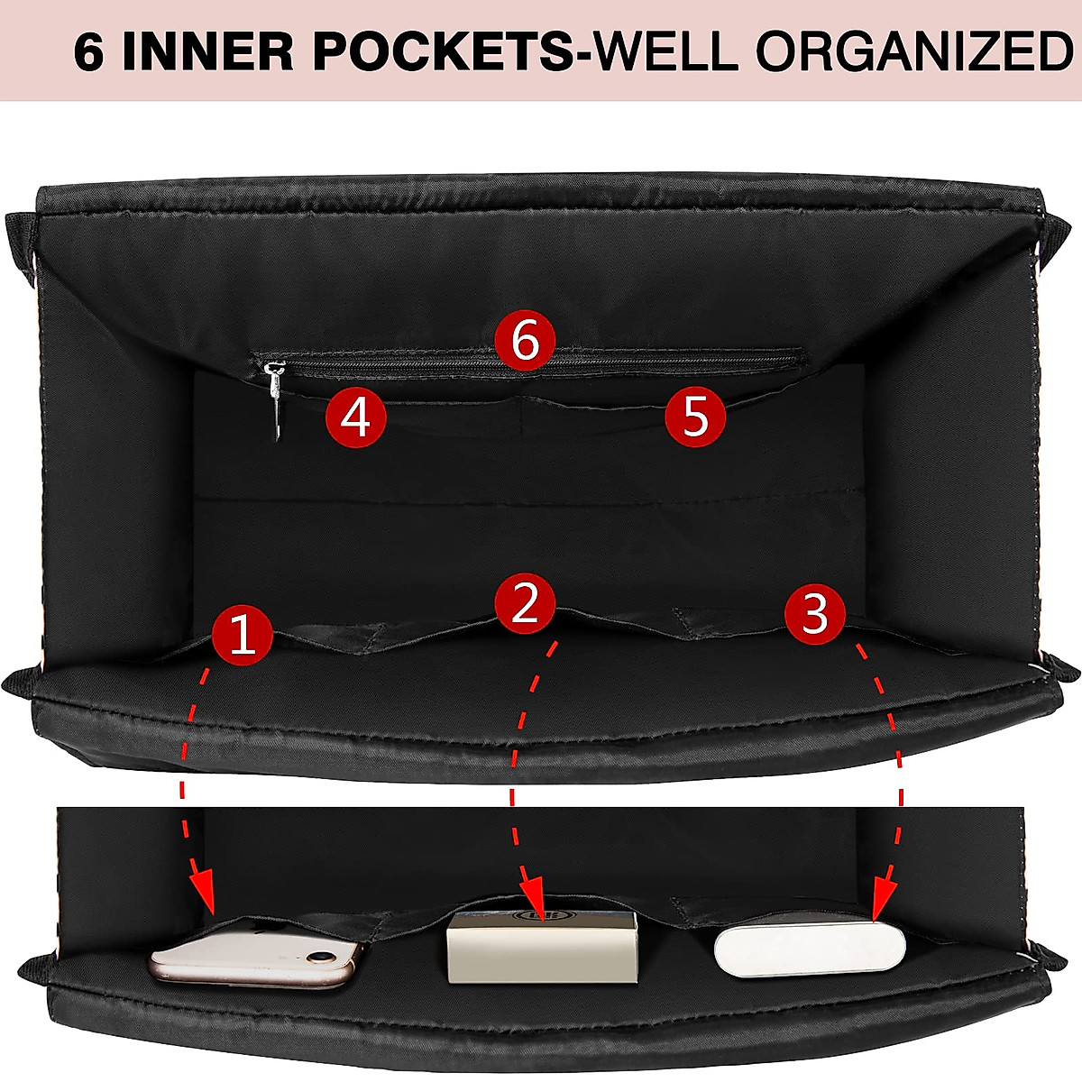 IBFUN Utility Tote Bag with 14 Exterior Interior Pockets Zip Top Teacher Tote Bag for Teacher/Work Women(Medium)