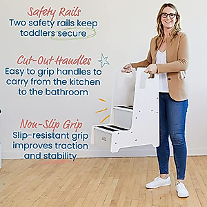 ECR4Kids Reach-Up Step Stool with Handles, Children's Furniture, White Wash