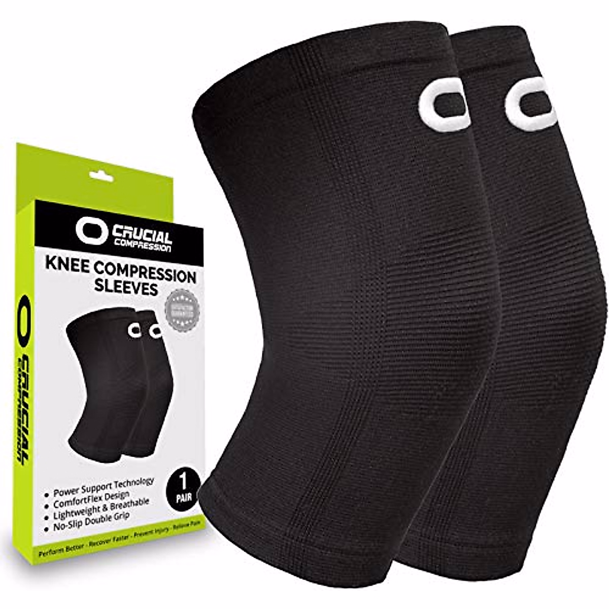 Crucial Compression Knee Sleeve (1 Pair) - Best Knee Braces for Knee Pain for Men & Women - Non-Slip Knee Support for Running, Weightlifting, Basketball, Gym, Workout, Sports
