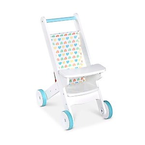 Melissa & Doug Mine to Love Wooden Play Stroller for Dolls-Stuffed Animals - White (18”H x 8”W x 11”D Assembled)