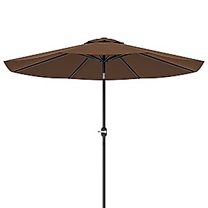 Greesum Patio Umbrella, Outdoor Market Table Parasol with Push Button Tilt, Crank and 8 Sturdy Ribs for Garden, Lawn Backyard & Pool, Brown